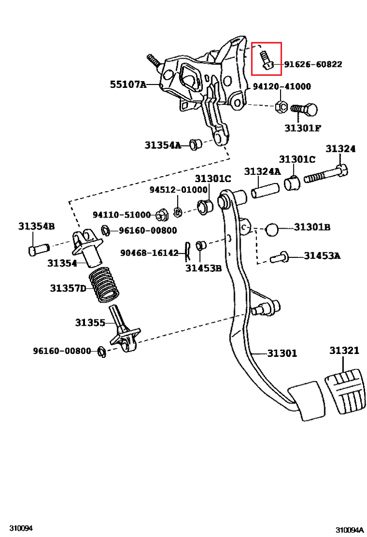 Toyota Jzx100 Clutch Pedal Upper Mount Bolt 91651-B0820 Genuine OEM ...
