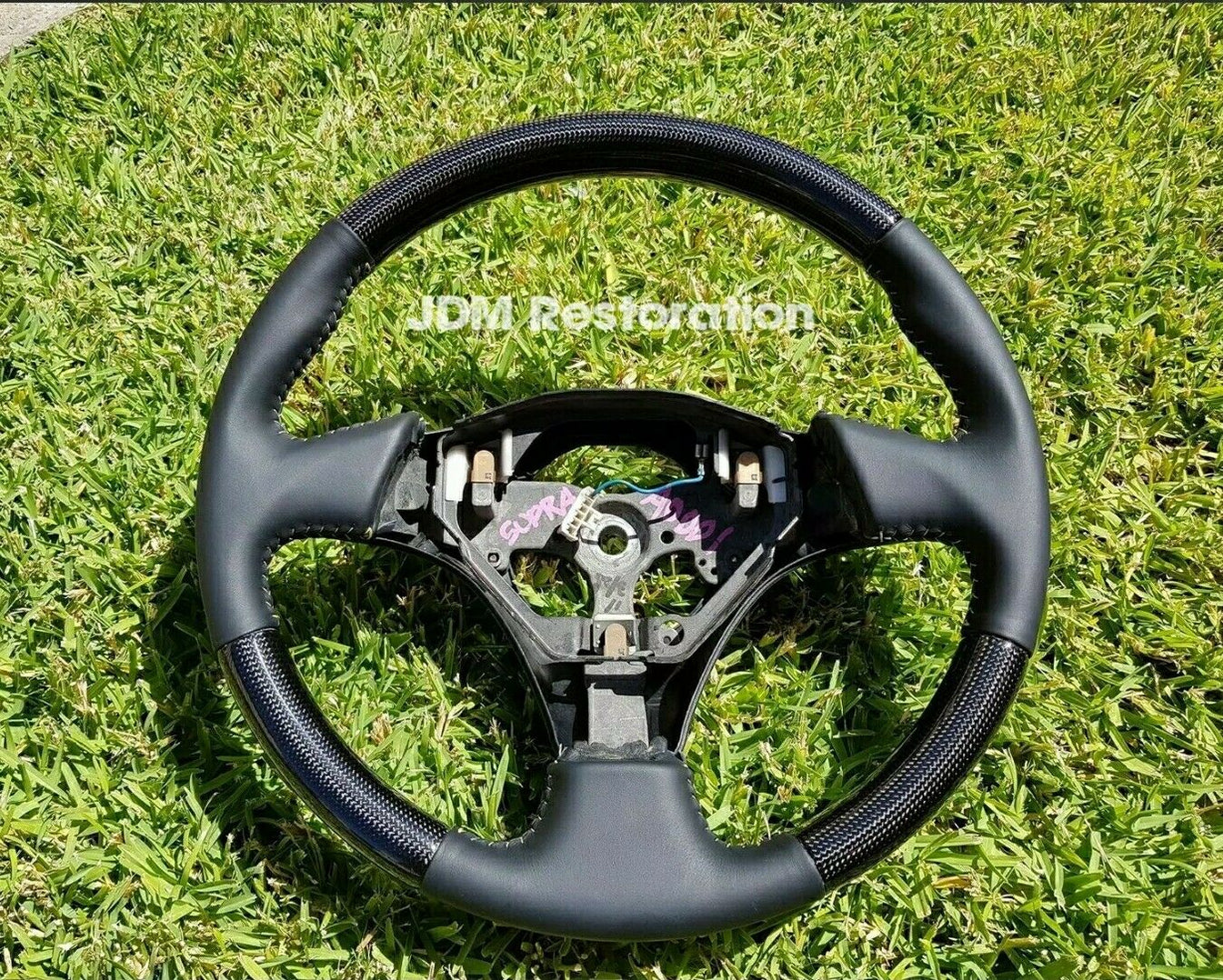 JZA80 Supra S2 Tri-Spoke Carbon RZ Steering wheel OEM Style Retrim In ...